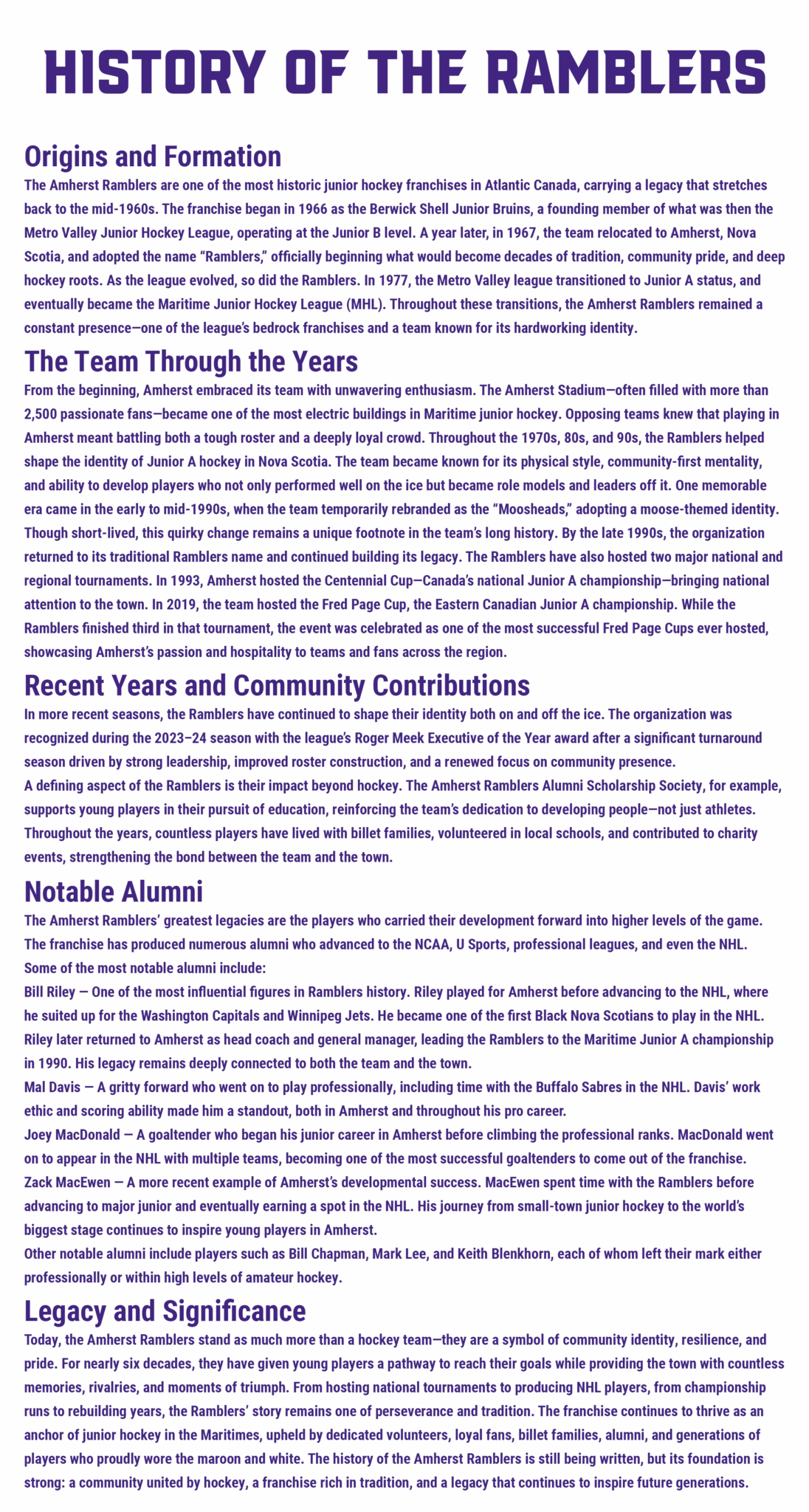 Team History | Amherst Jr. A Ramblers